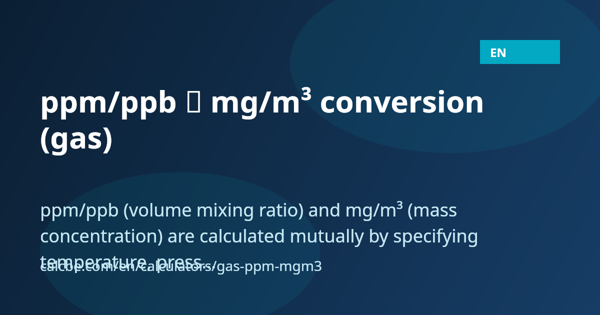 ppm/ppb ↔ mg/m³ conversion (gas) | CalcBE